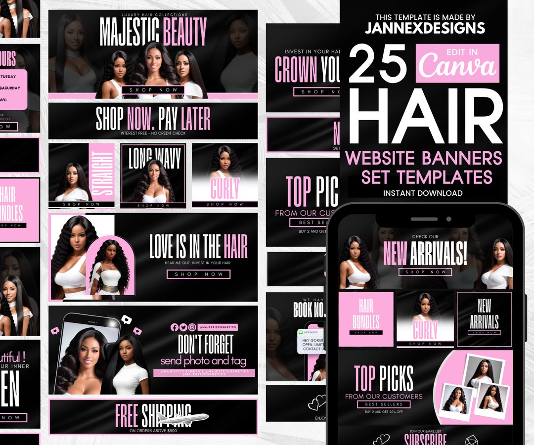 DIY Hair Website Banner Set, Beauty Hair Website Template Design ...