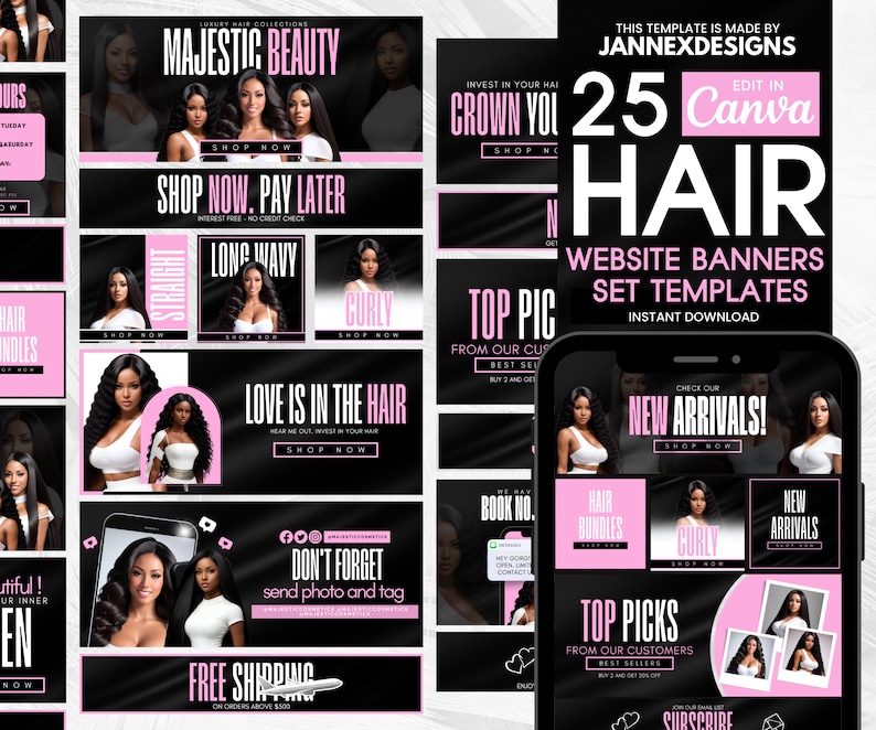 DIY Hair Website Banner Set, Beauty Hair Website Template Design ...