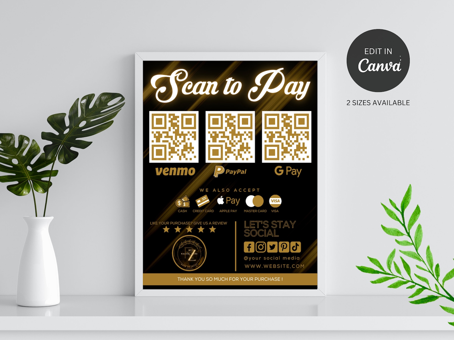 Printable Scan to Pay Template, Editable Scan to Pay Sign, Payment Sign ...