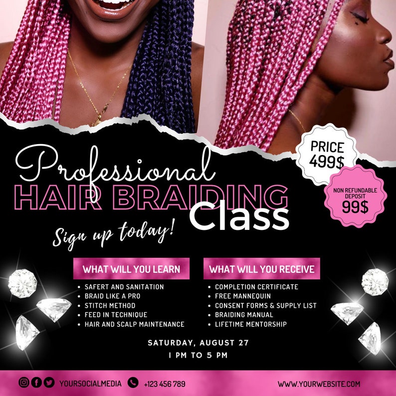 DIY Hair Braiding Class Flyer Hair Flyer Braids Flyer - Etsy