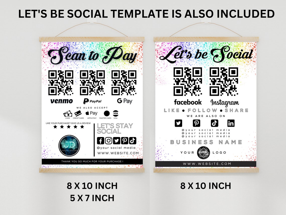 EDITABLE QR Code Sign Template Scan to Pay Sign Printable - Etsy