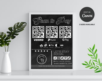 Editable Scan to Pay Sign, Vendor Scan to Pay Sign, Minimalist Printable Payment Sign, QR Code ...
