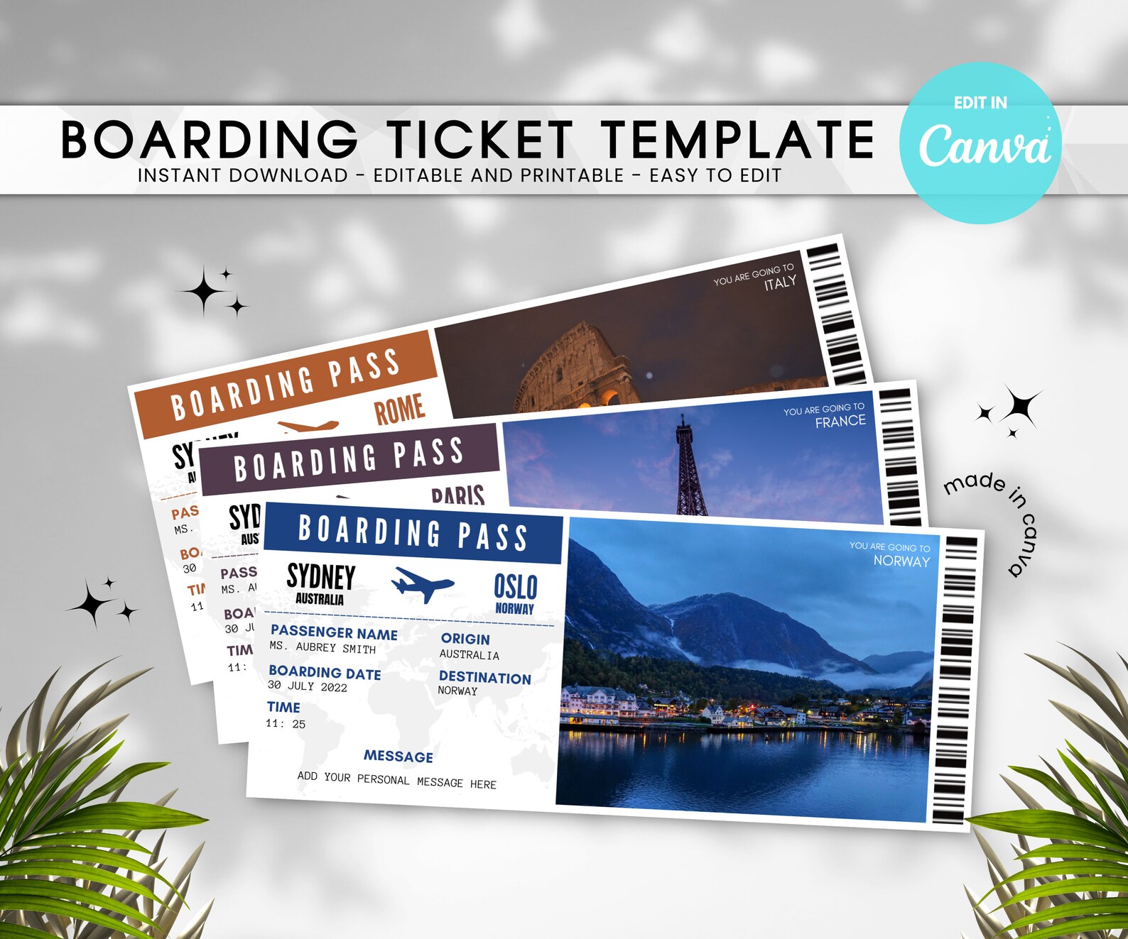 Editable Boarding Pass Ticket Printable Airplane Tickets - Etsy