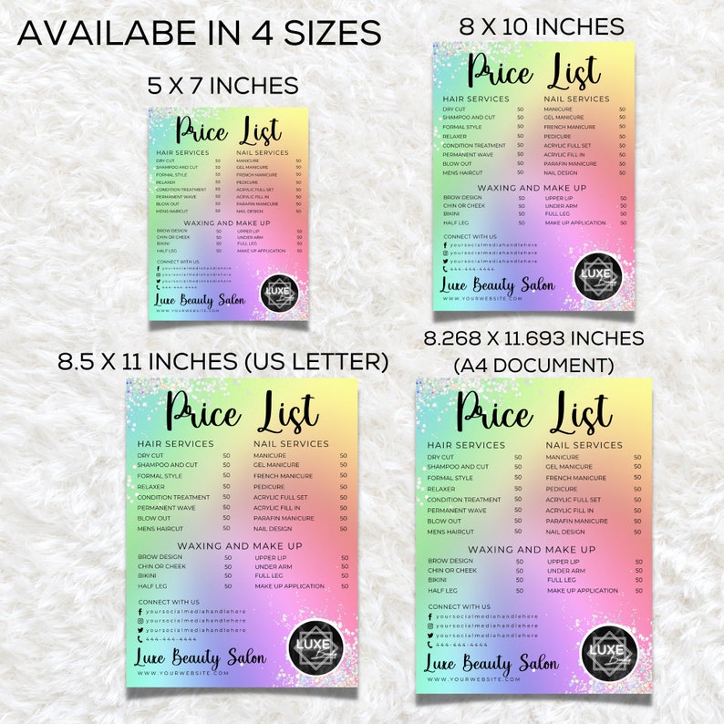 DIY Price List Template Silver Price List Printable Price - Etsy