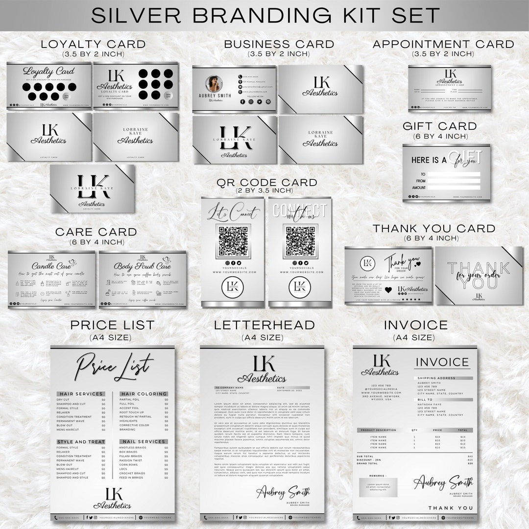 Brand Kit Template Silver Branding Set DIY Editable Brand - Etsy