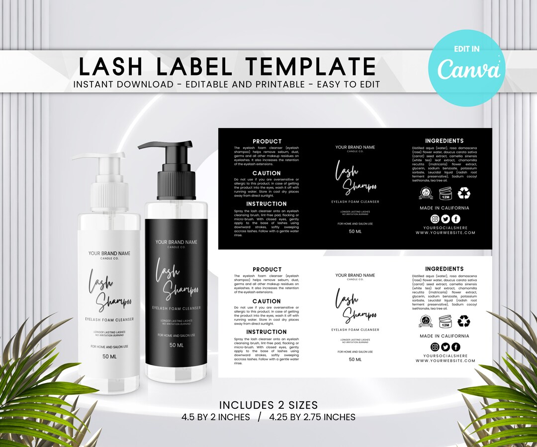 DIY Lash Bath Label Template, Black & White Eyelash Cleanser Foam Label ...