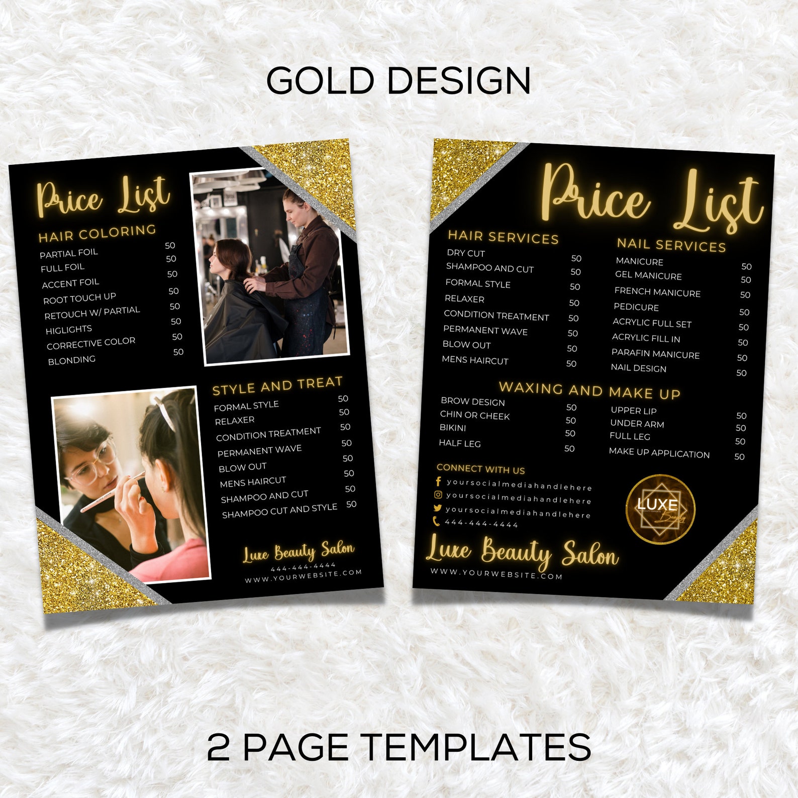 Editable Gold Price List Template, Printable Price Guide, Salon Price ...