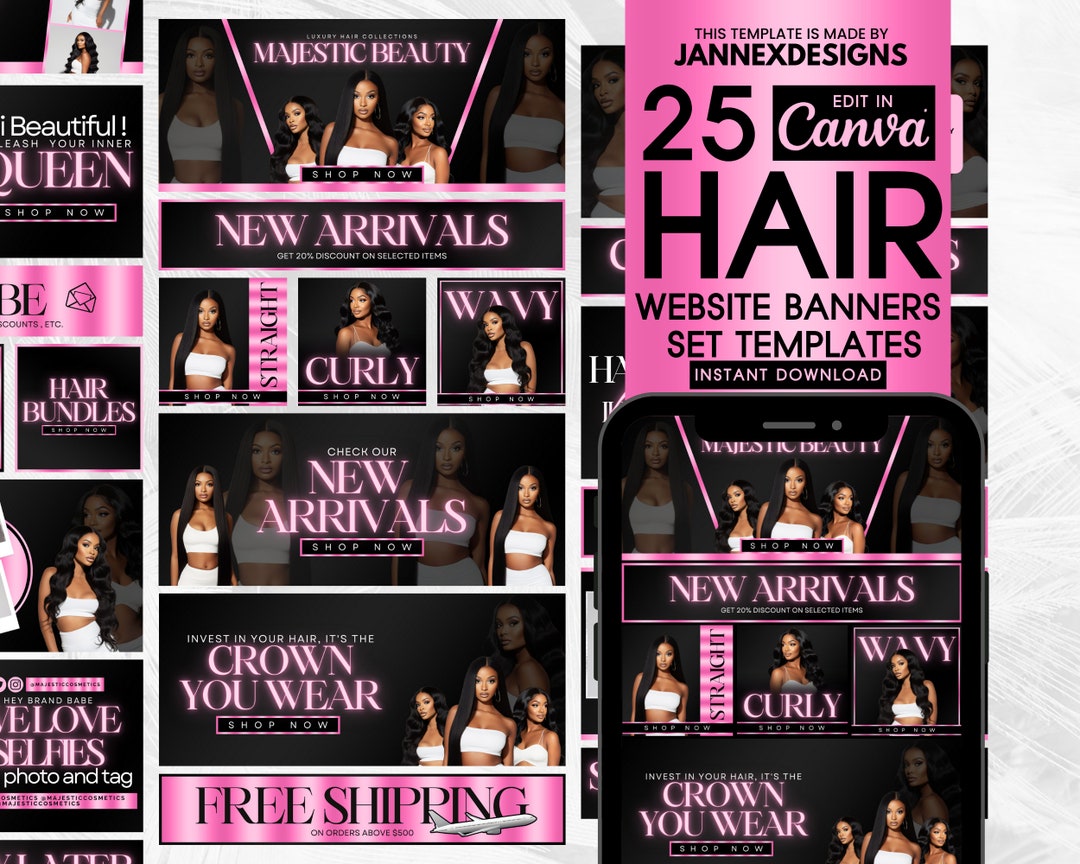 DIY Hair Website Banner Set, Beauty Hair Website Template Design ...