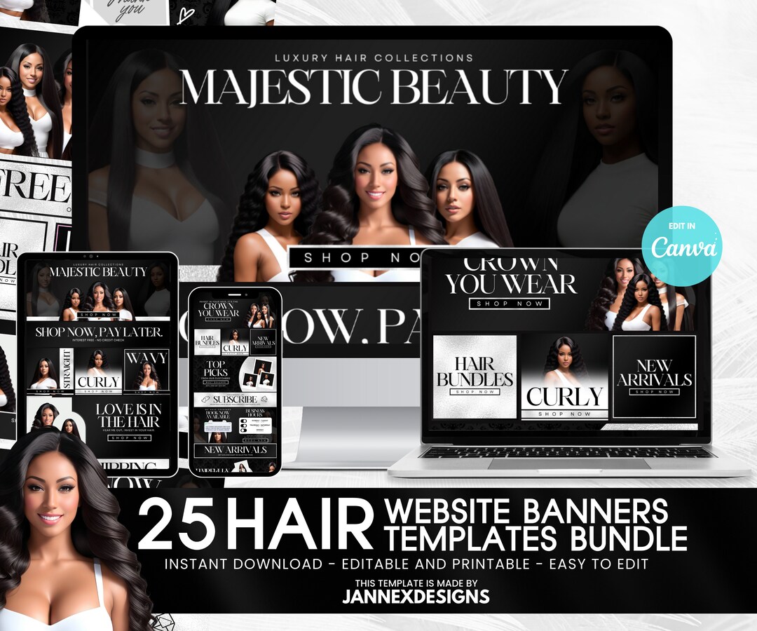 DIY Hair Website Banner Kit Shopify Hair Extension or Wig Boutique ...