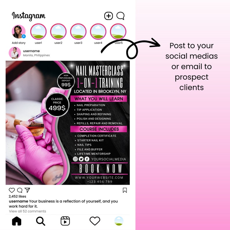 Nail Class Flyer Template: Nail Tech Masterclass, Boutique Design ...