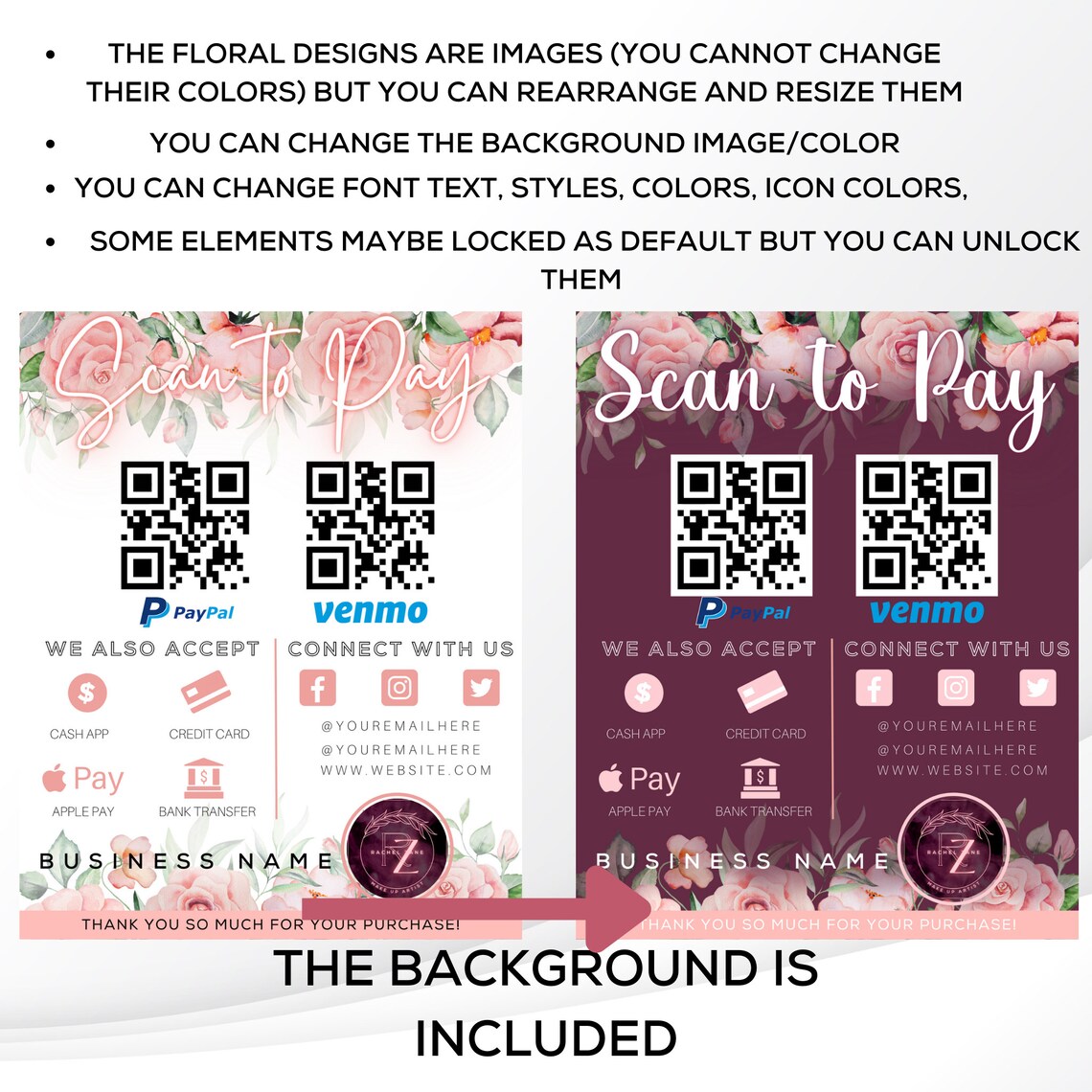 EDITABLE QR Code Sign Template Scan to Pay Sign Printable - Etsy