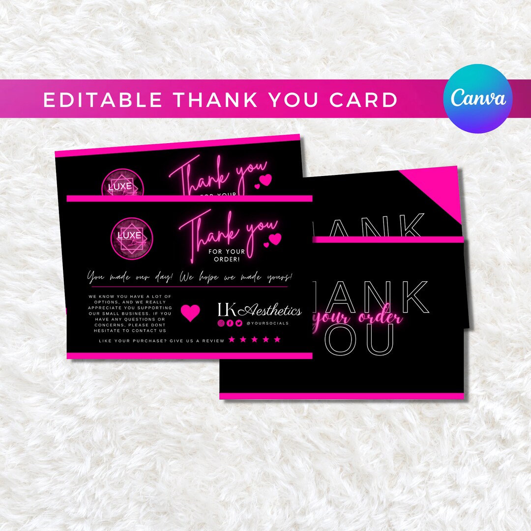 Editable Pink Business Thank You Card , Canva Thank You Card Design ...