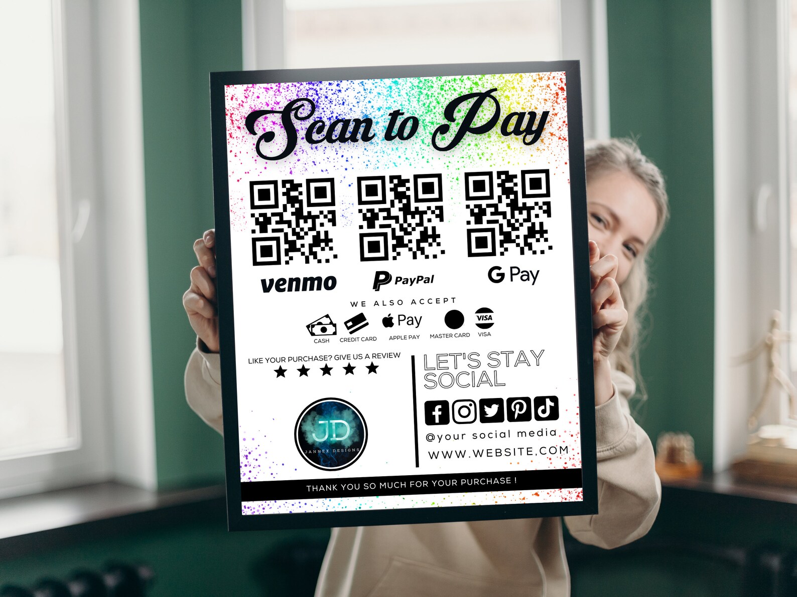 EDITABLE QR Code Sign Template Scan to Pay Sign Printable - Etsy