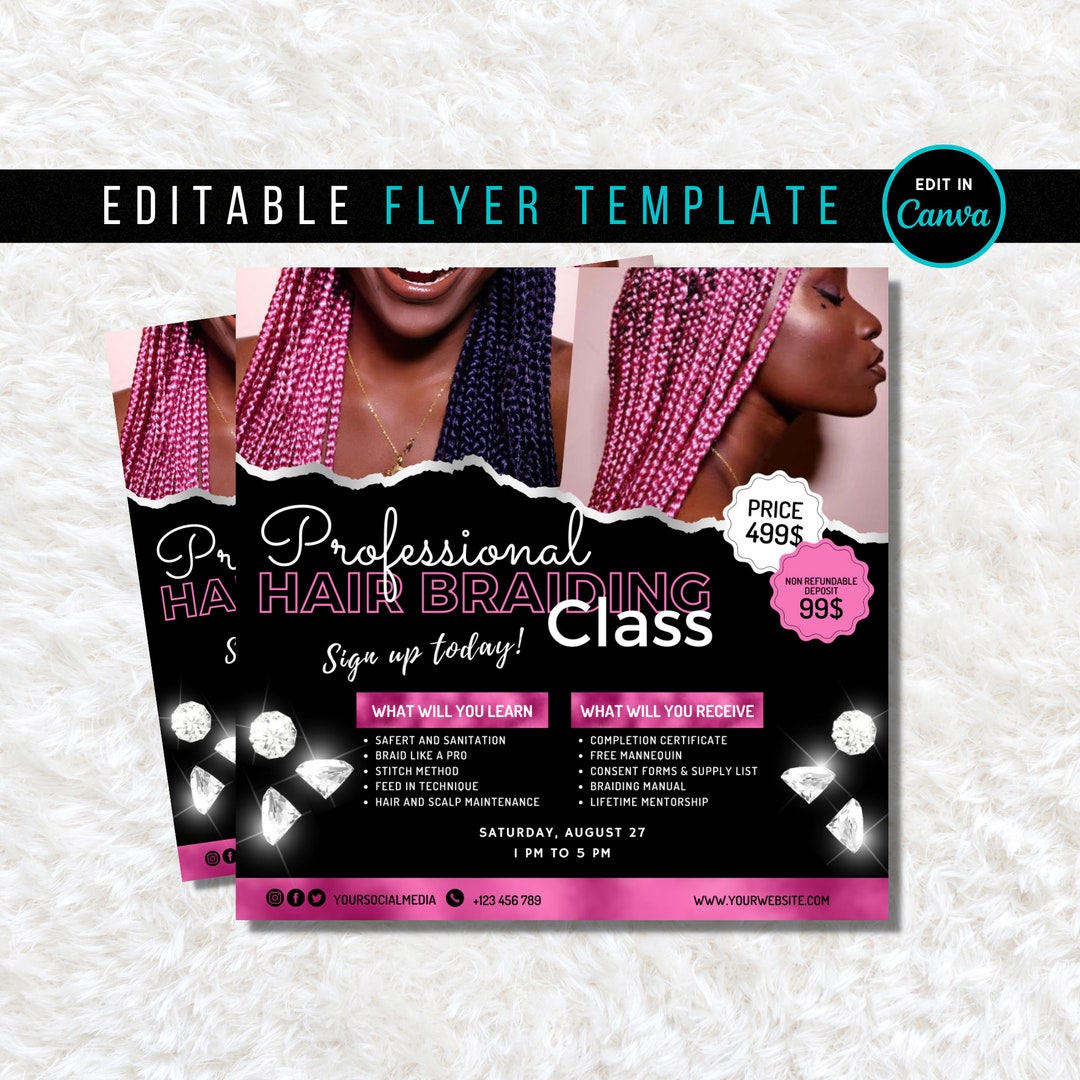 DIY Hair Braiding Class Flyer, Hair Flyer, Braids Flyer, Braiding Flyer ...