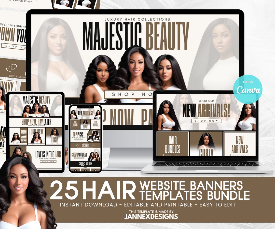 DIY Hair Website Banner Kit Shopify Hair Extension or Wig Boutique ...