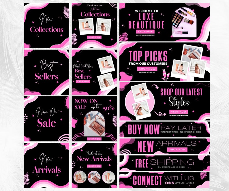 DIY Web Banner Pink and Black Web Banner Template Boutique - Etsy