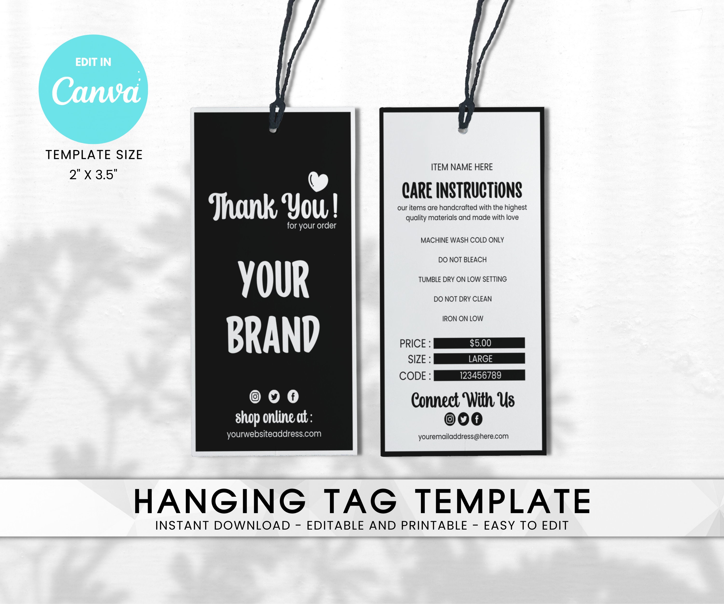 Printable Clothing Hang Tag Template: Boutique Fashion Labels (canva ...