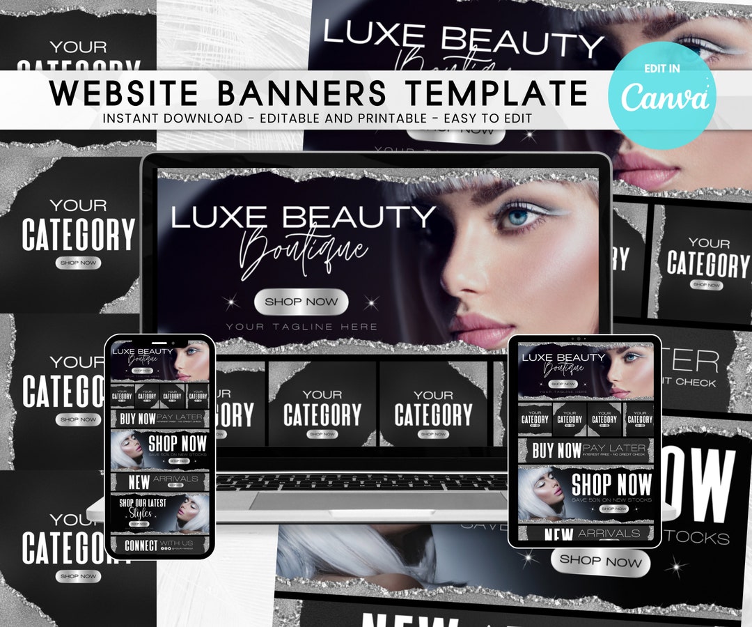 DIY Silver Website Banners Template, Shopify Web Banner, Boutique ...