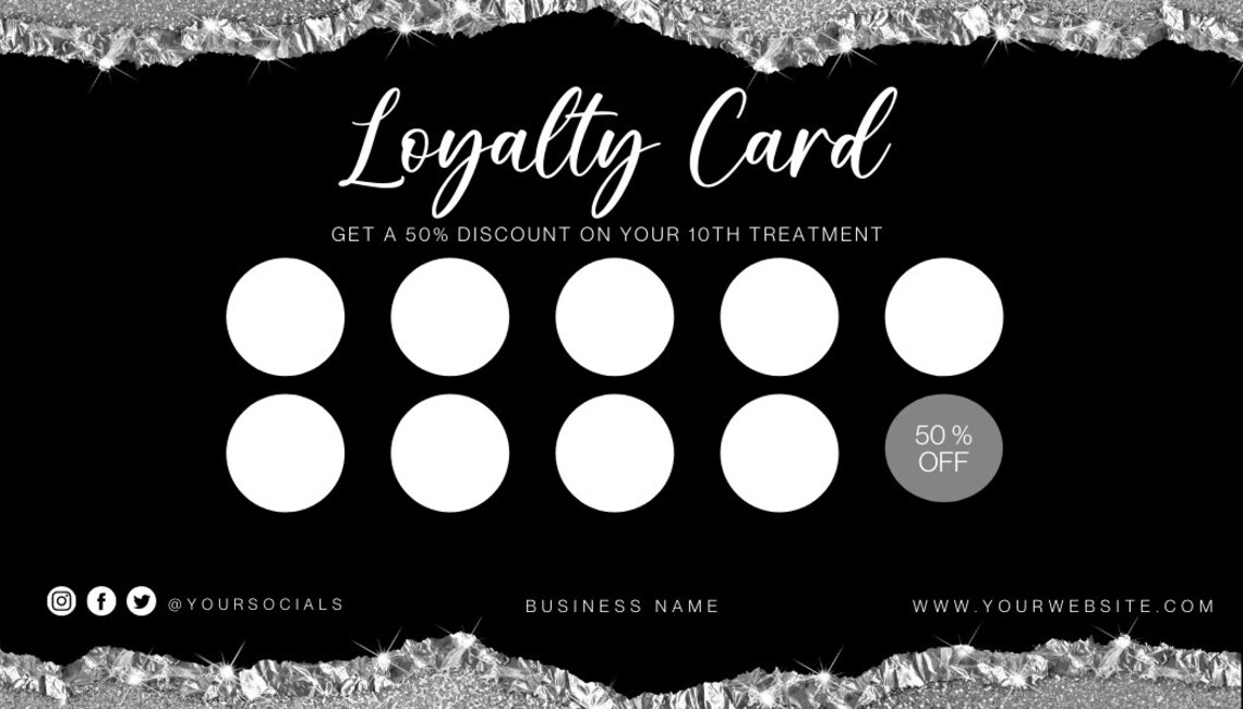 EDITABLE SILVER Loyalty Card Template Business Card Design - Etsy
