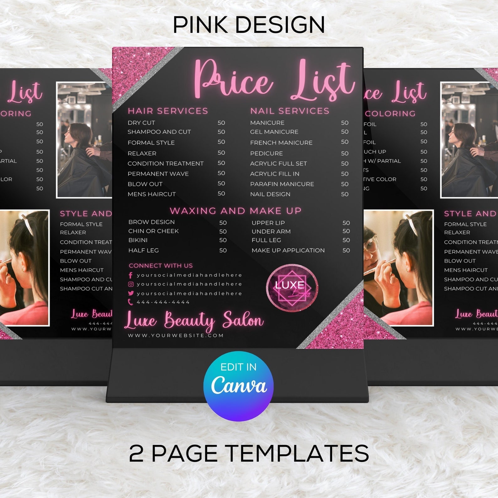 Salon Price List Template: Editable Small Business Pricing Guide (canva ...