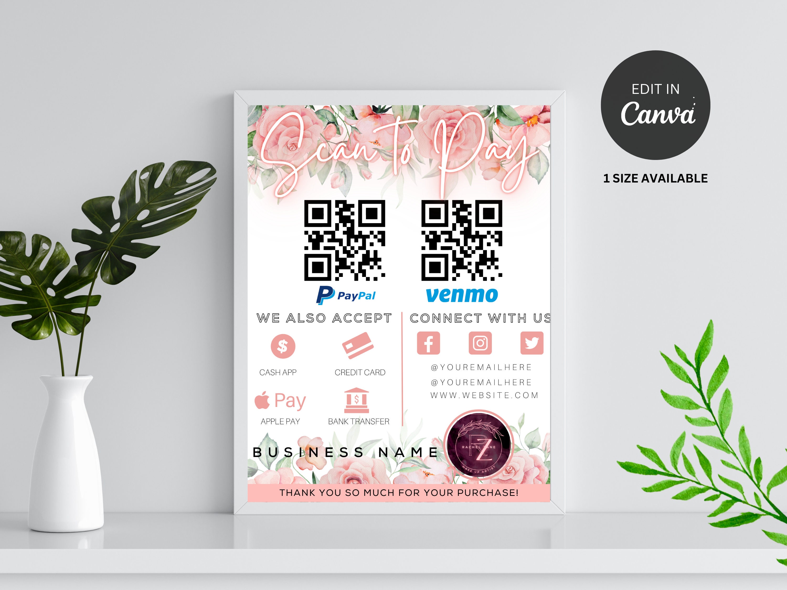 EDITABLE QR Code Sign Template Scan to Pay Sign Printable - Etsy