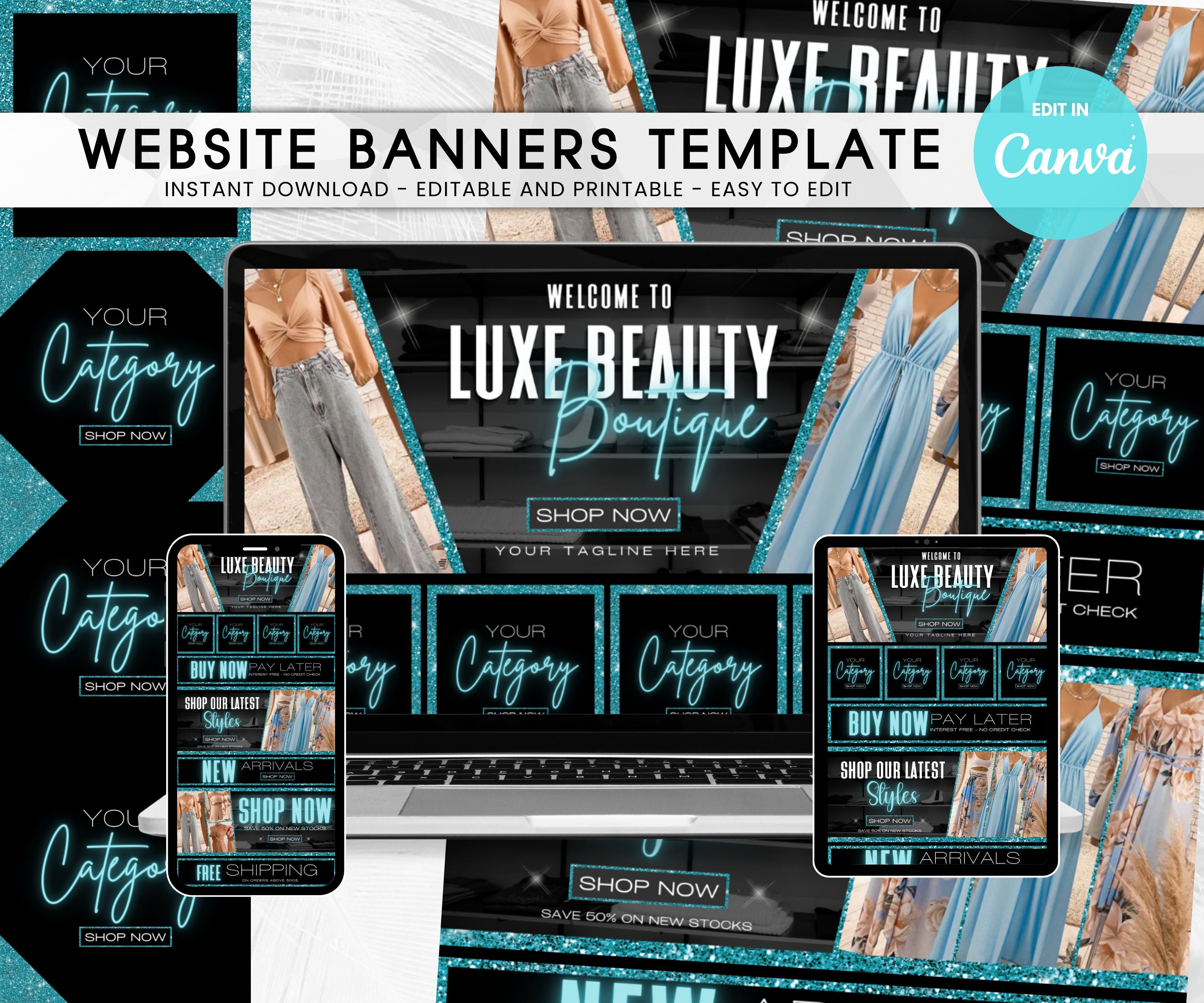 DIY Teal Website Banners Template Shopify Web Banner - Etsy