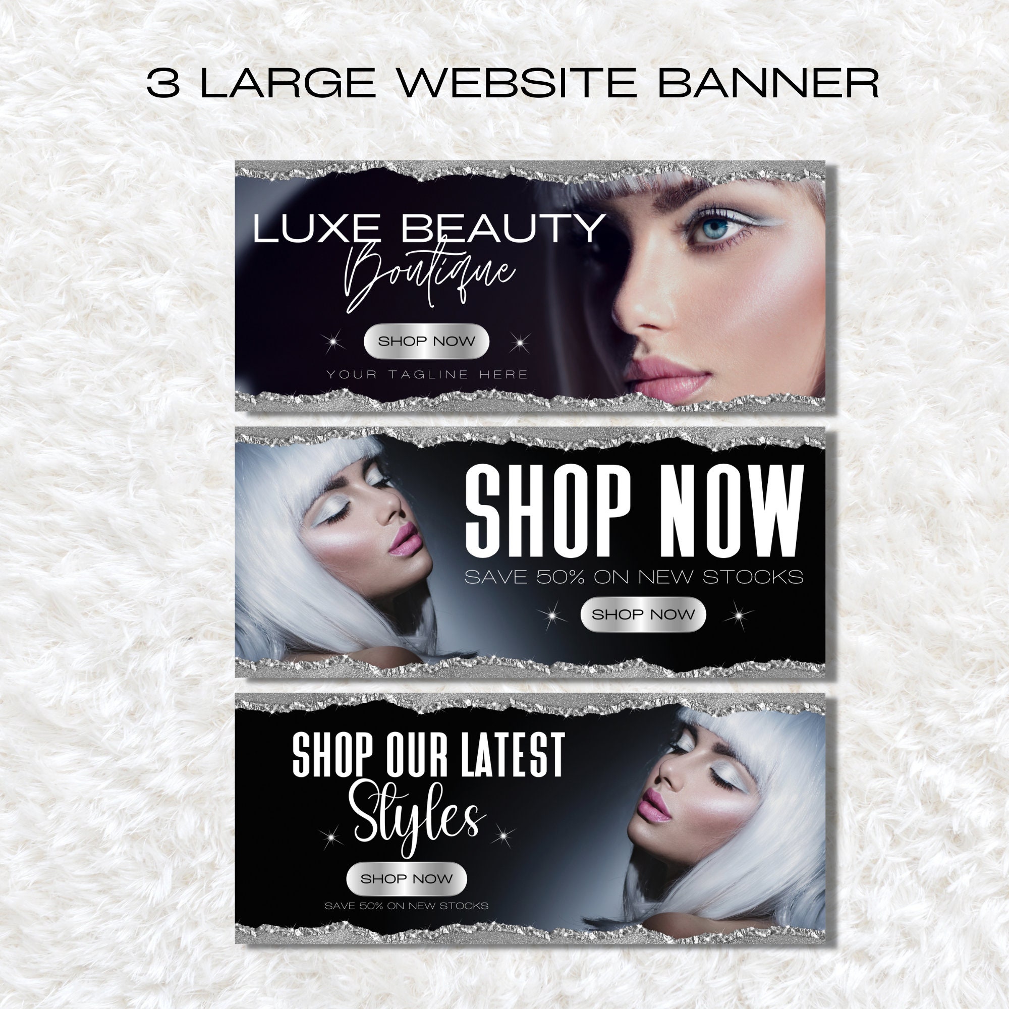 DIY Silver Website Banners Template Shopify Web Banner - Etsy