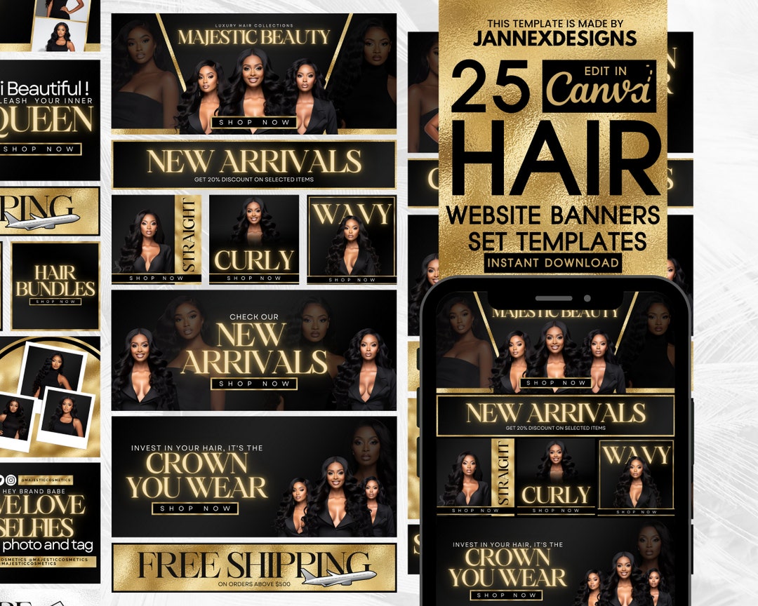 DIY Hair Website Banner Set, Beauty Hair Website Template Design ...