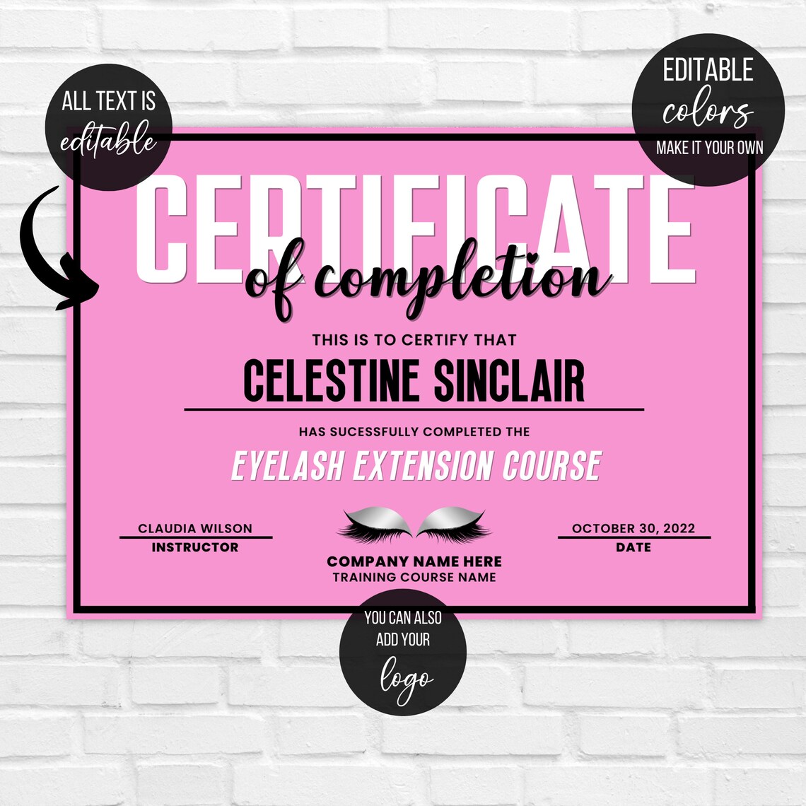 DIY Certificate of Completion Template Beauty Course - Etsy