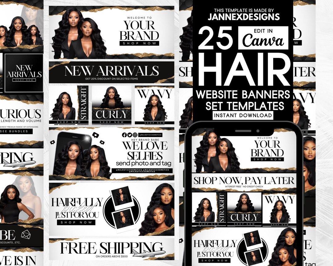DIY Premade Hair Website Banner Kit Shopify Hair Extension or Wig ...