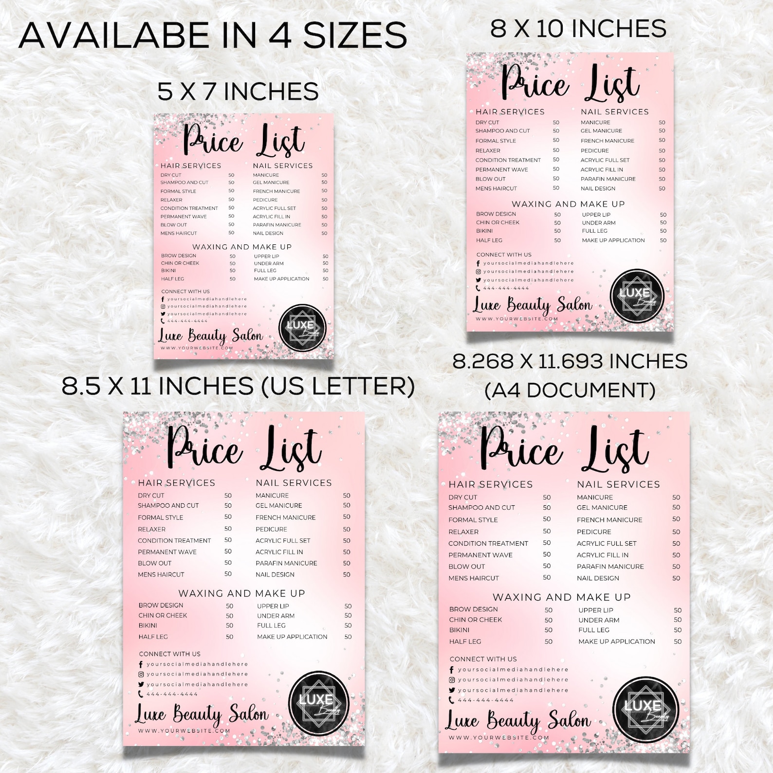 Editable PINK Price List Template Printable Price Guide - Etsy