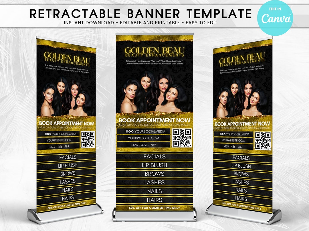 Editable Retractable Banner Template: Canva Roll up Design (33x80 ...