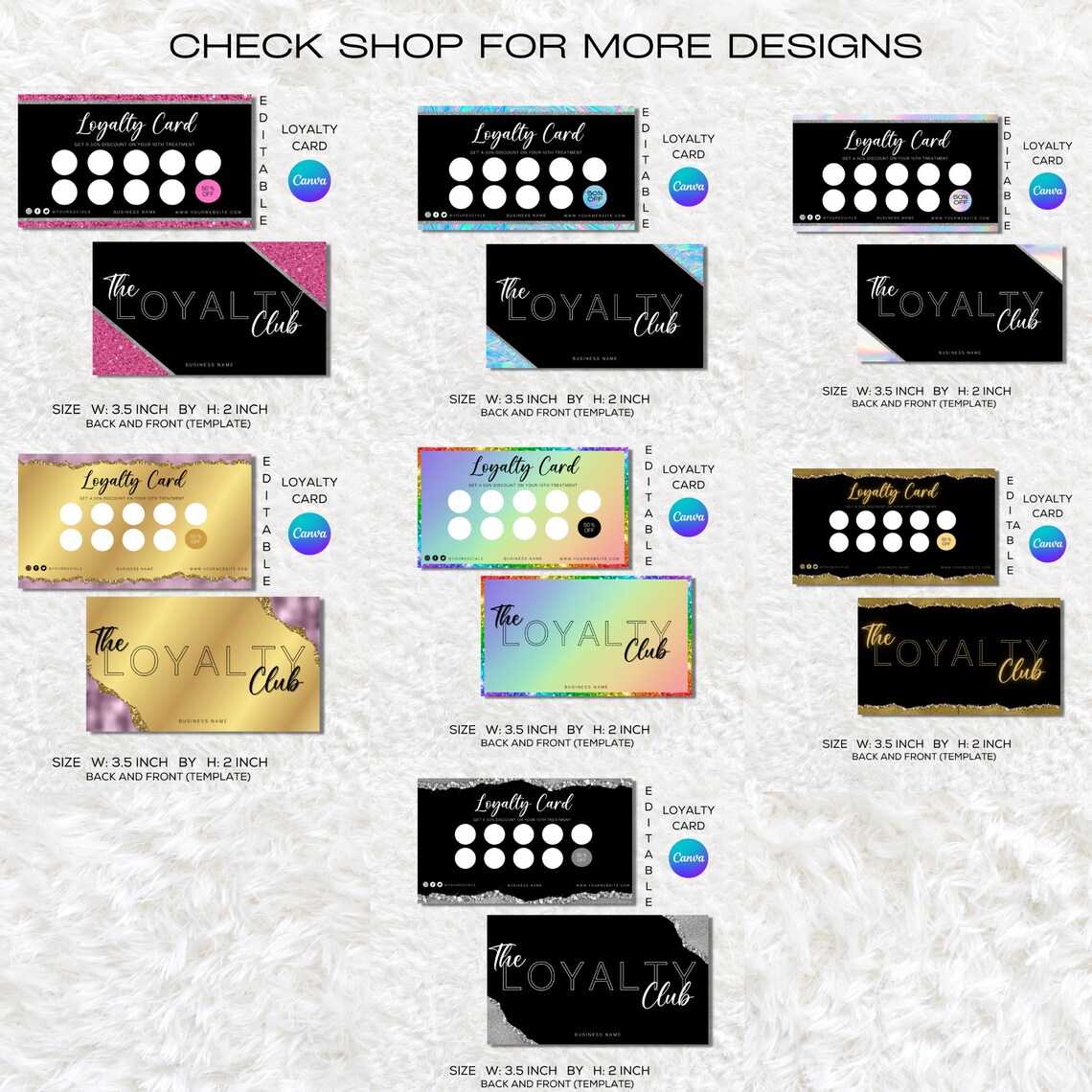 EDITABLE SILVER Loyalty Card Template Business Card Design - Etsy