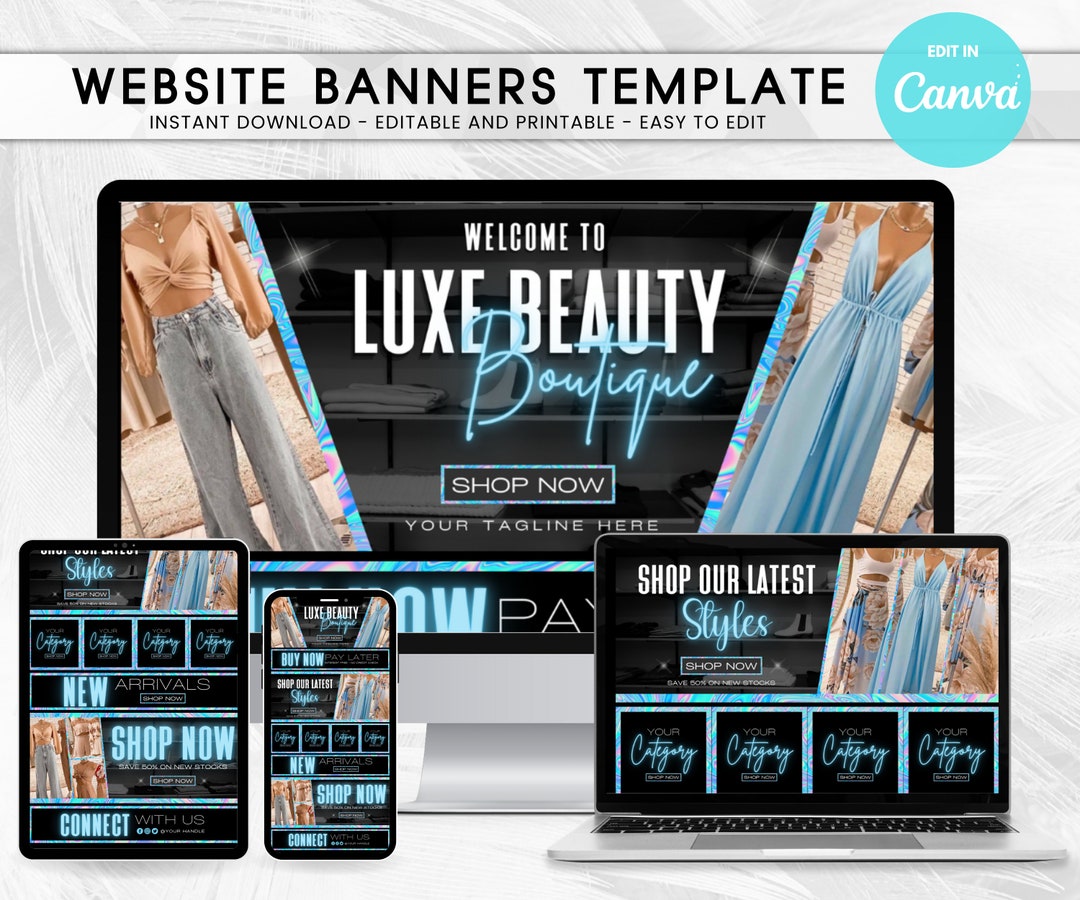 Boutique Website Banner Template Canva Holo Shopify and Wix Design DIY ...