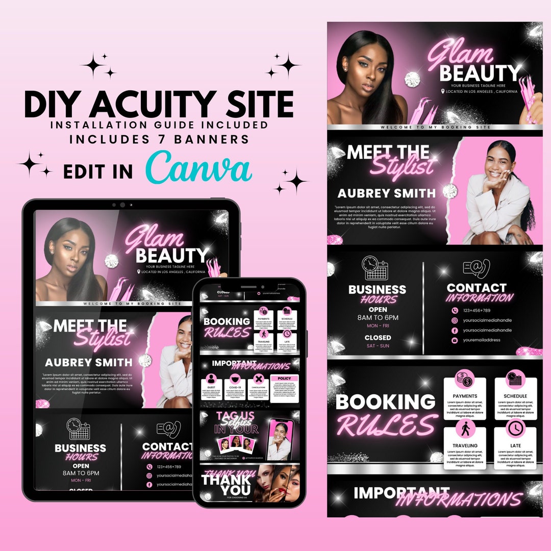 Editable Pink Acuity Scheduling Template Canva Website Banners DIY ...