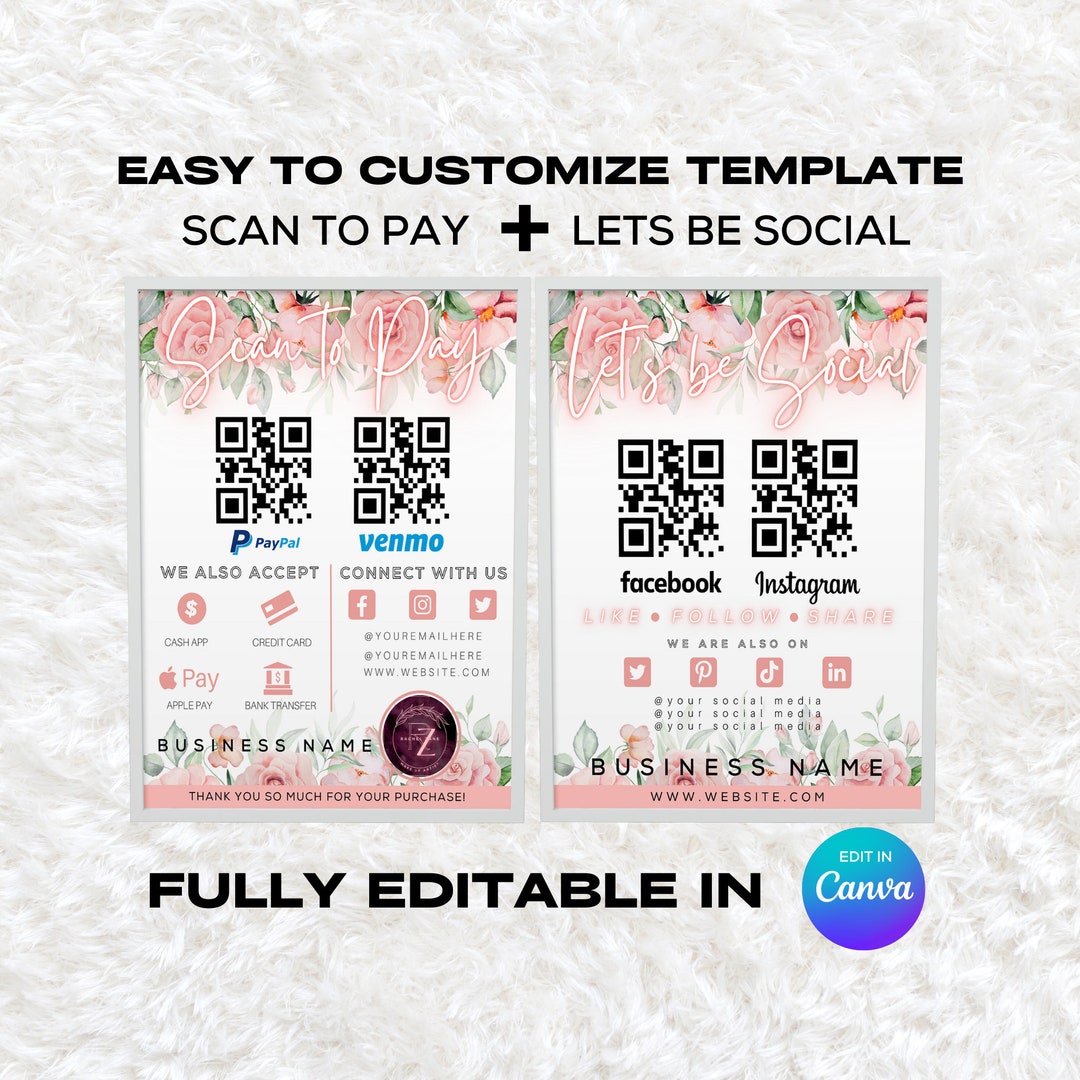 EDITABLE QR Code Sign Template Scan to Pay Sign Printable - Etsy