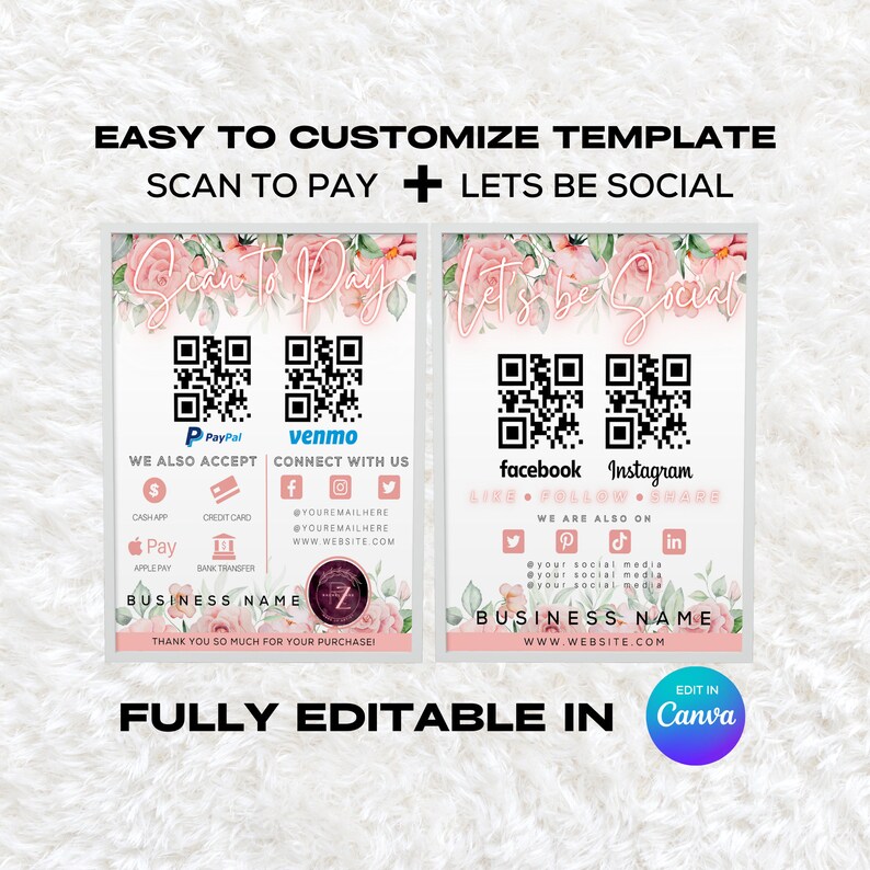 EDITABLE QR Code Sign Template Scan to Pay Sign Printable - Etsy