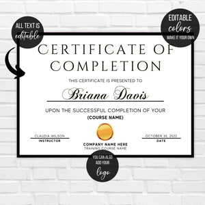 DIY Certificate of Completion Template, Minimalistic Course Certificate ...