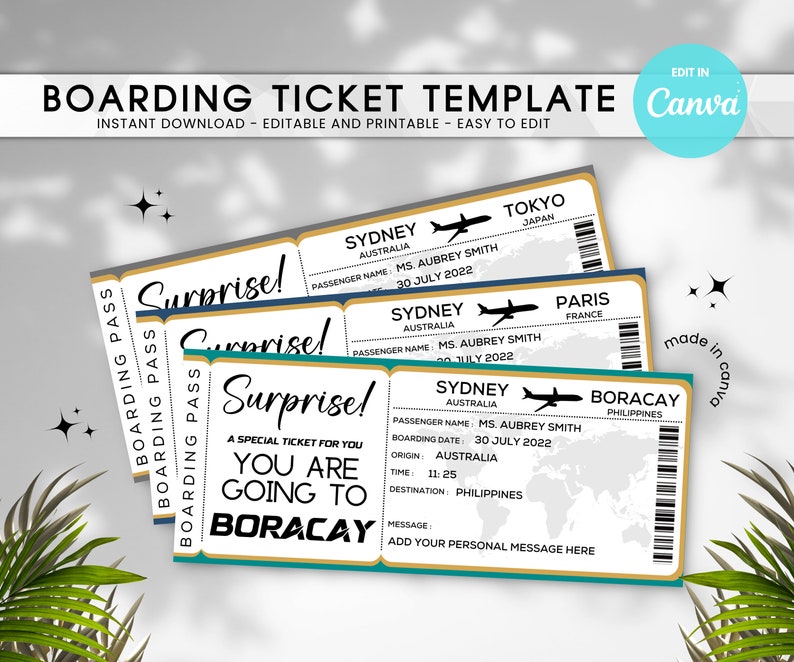 Editable Boarding Pass Ticket Printable Airplane Tickets - Etsy