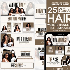 DIY Hair Website Banner Kit Shopify Hair Extension or Wig Boutique ...