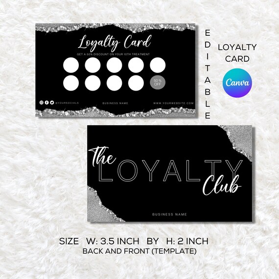 EDITABLE SILVER Loyalty Card Template Business Card Design - Etsy