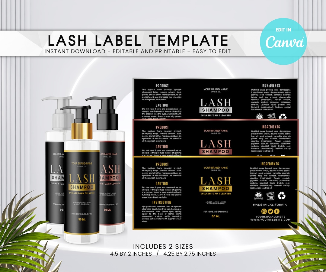 DIY Lash Bath Label Template, Gold Eyelash Cleanser Foam Label, Lash ...