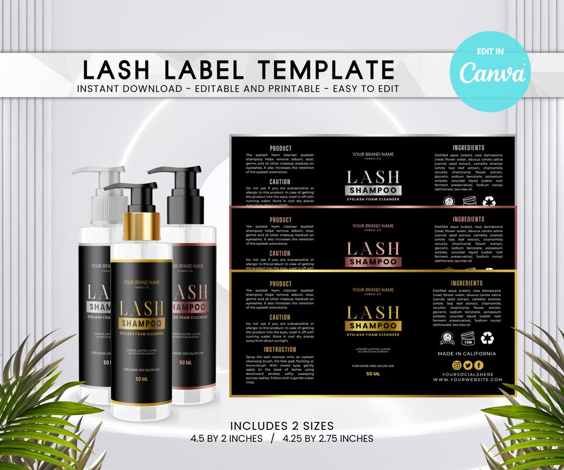 DIY Lash Shampoo Label Template: Gold Eyelash Cleanser (digital Label ...