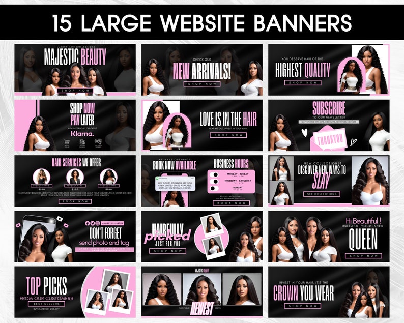 DIY Pink Hair Website Banner Kit Canva Templates Shopify Boutique ...