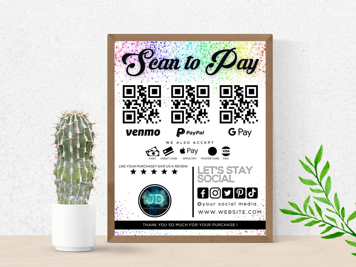 EDITABLE QR Code Sign Template Scan to Pay Sign Printable - Etsy