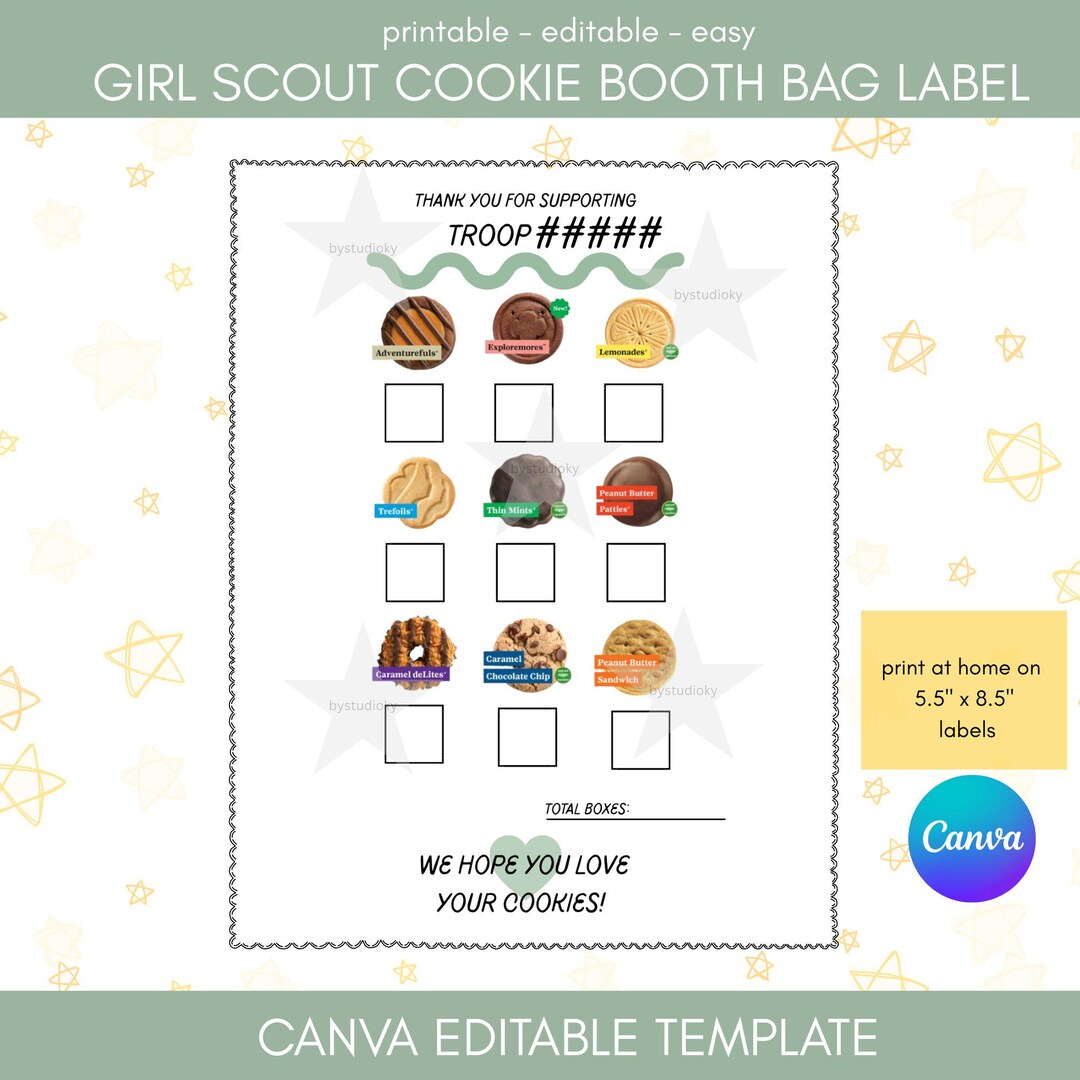Girl Scout Cookie Booth Bag Label – Editable Canva Template (digital ...