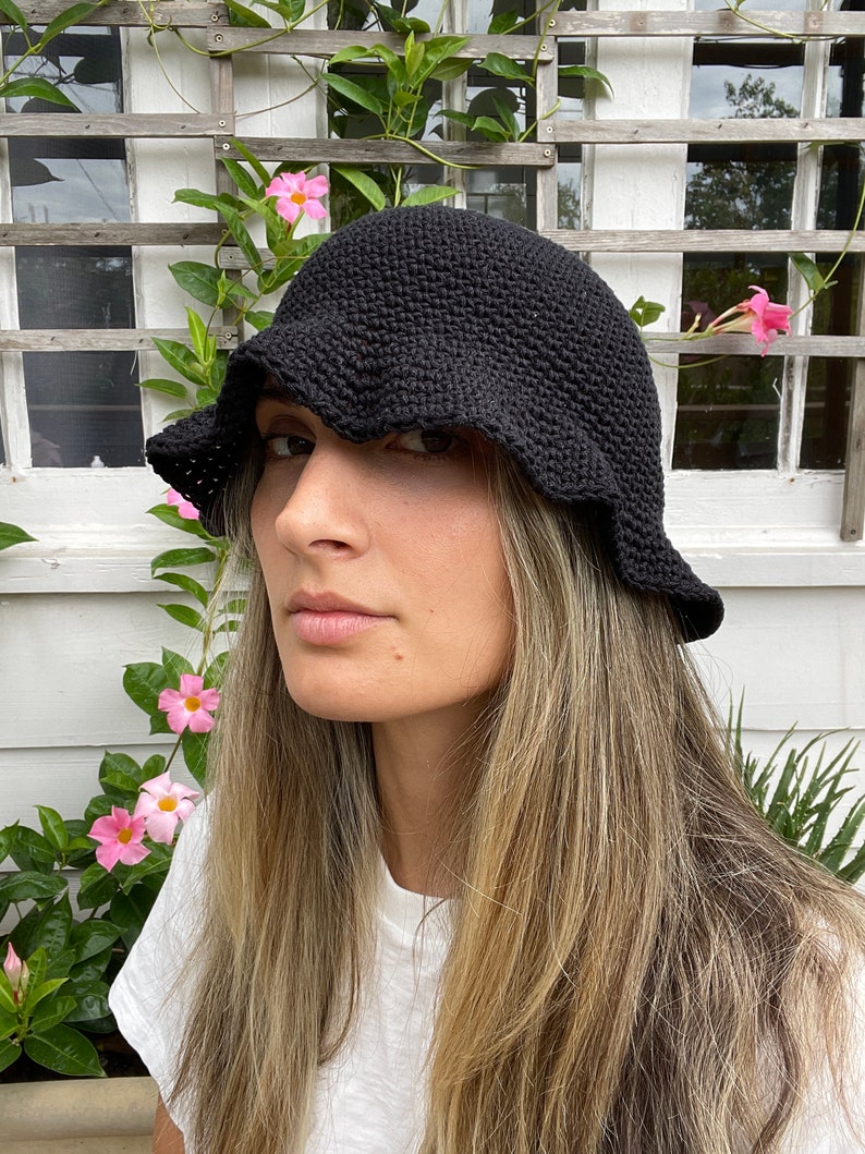 Crochet Cotton Wavy Brim Bucket Hat - Etsy