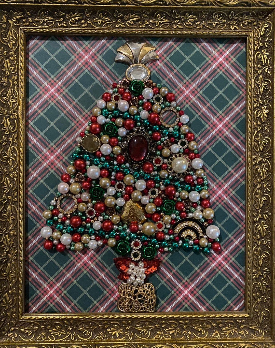 Red Green and Gold Christmas Tree Jewelry Art - Etsy