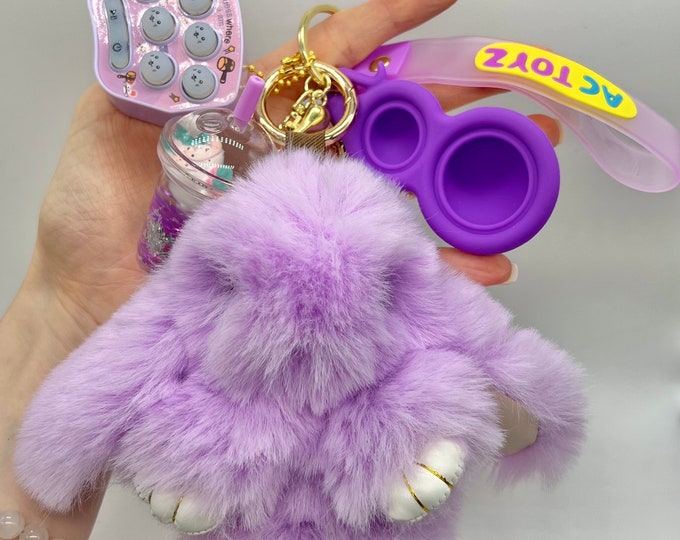 Violet Boba Bunny Comfort Keychain® Fidget, ADHD, Anxiety, Stress ...