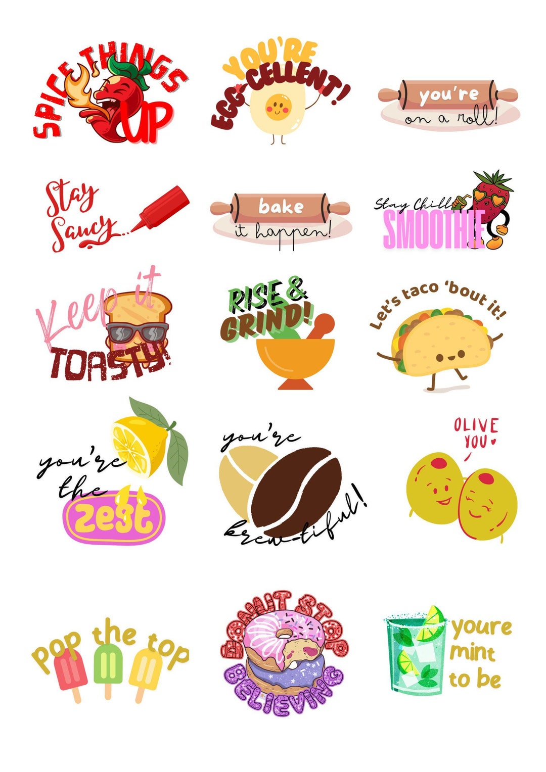 Witty Food Sticker Digital Download Funny Food Sticker Set Printable ...
